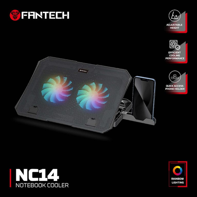 Laptop Cooler Fantech NC14 RGB crni