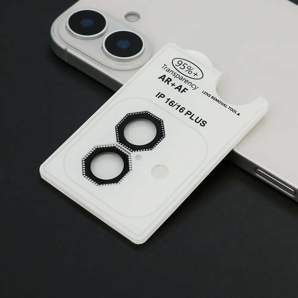Zaštita za kameru Octagon Diamond za iPhone 16 (6.1)/16 Plus (6.7), Crna