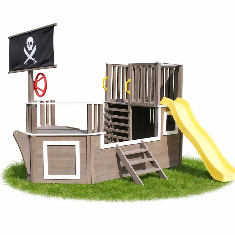 Dečija drvena penjalica Piratski brod sa toboganom i peskarnikom KINDER HOME - Za dvorište i baštu, 310×320×180 cm
