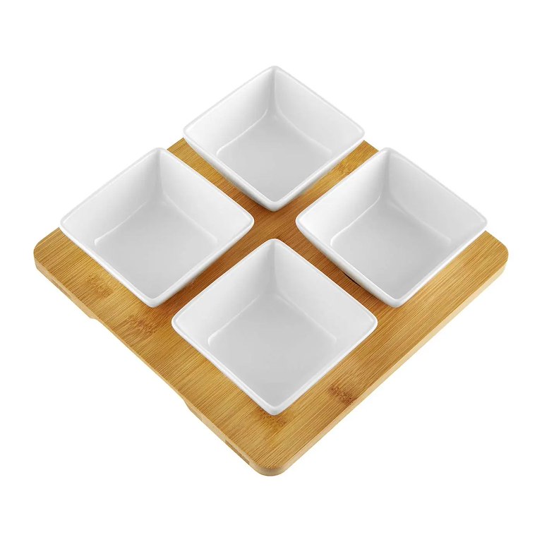 AMBITION Set porcelanskih četvrtastih činija sa daskom od bambusa DJ45577