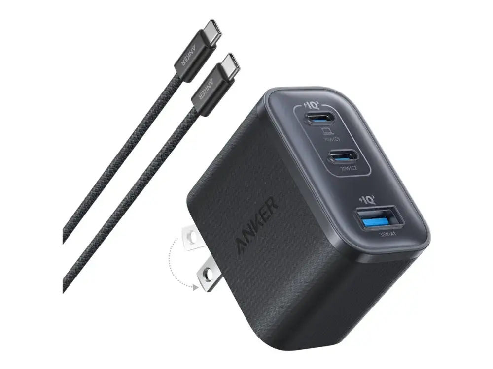 Prime Zidni brzi punjač GaN, 70W, 3-porta (2xUSB-C i USB-A), Crni