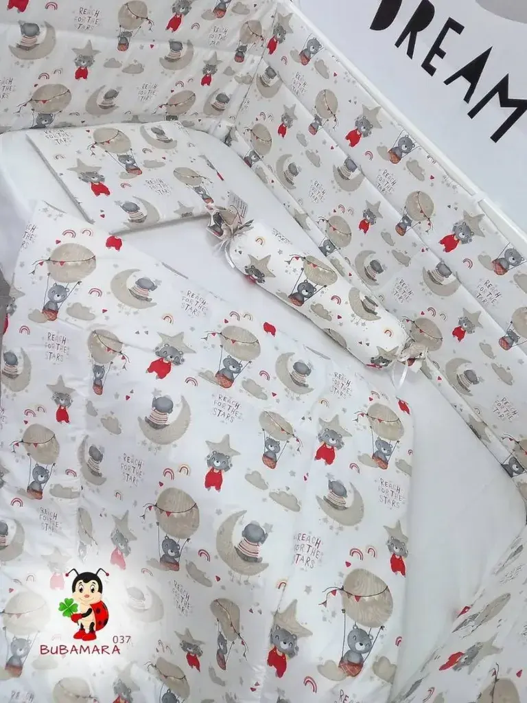 Bubamara037 Set posteljine za krevetac sa ravnom ogradicom, Beli