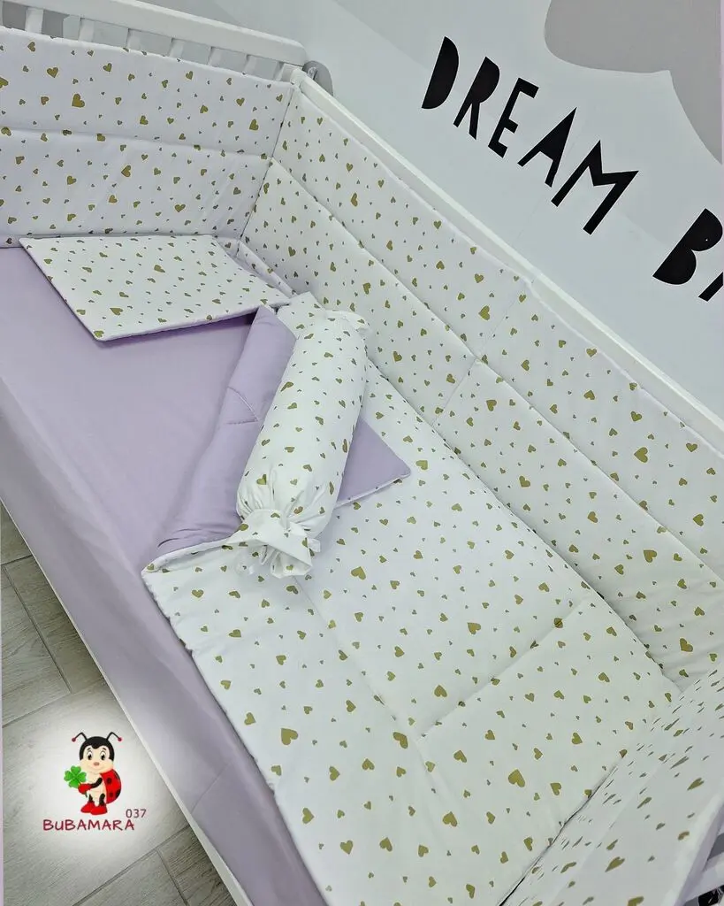 Bubamara037 Set posteljine za krevetac sa ravnom ogradicom Glitter, Lavanda