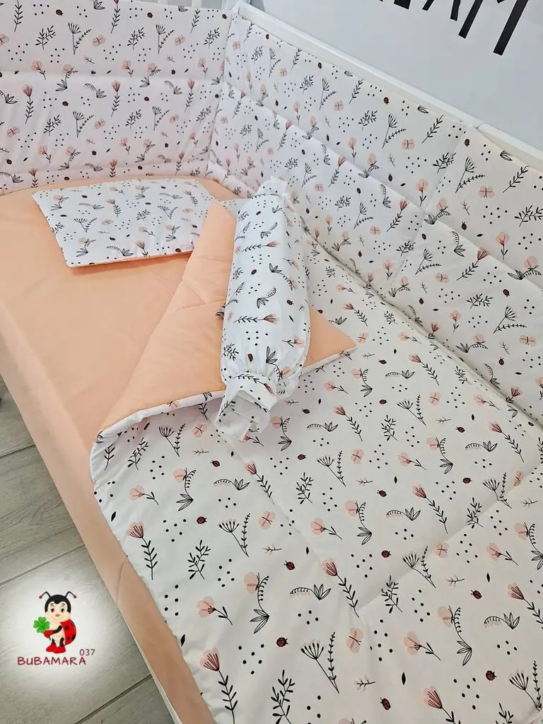 Bubamara037 Set posteljine za krevetac sa ravnom ogradicom, Kajsija