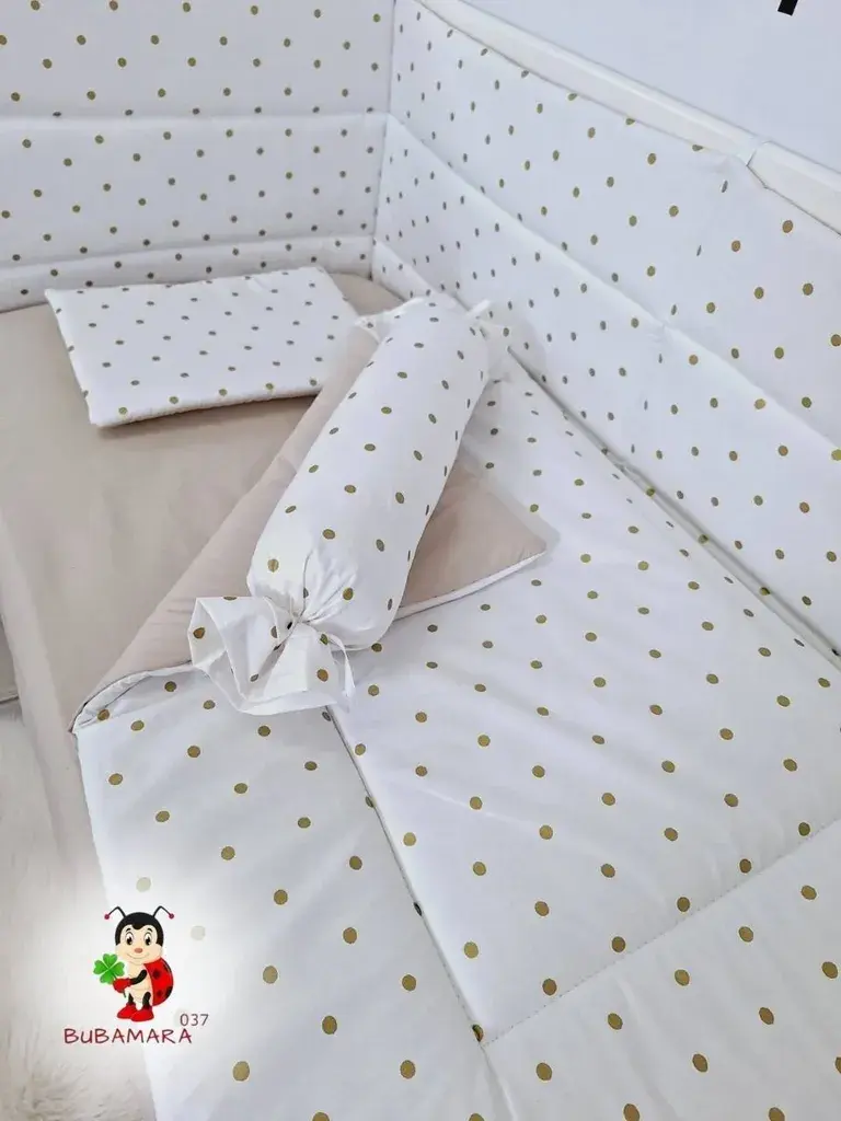Bubamara037 Set posteljine za krevetac sa ravnom ogradicom Glitter, Bež