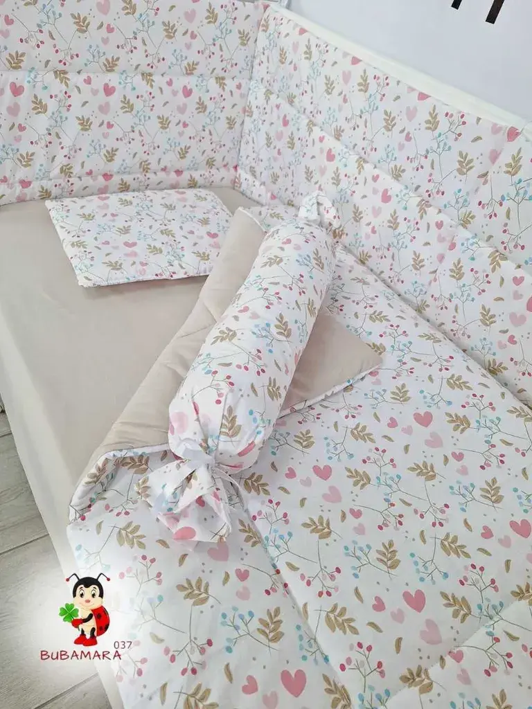 Bubamara037 Set posteljine za krevetac sa ravnom ogradicom, Bež