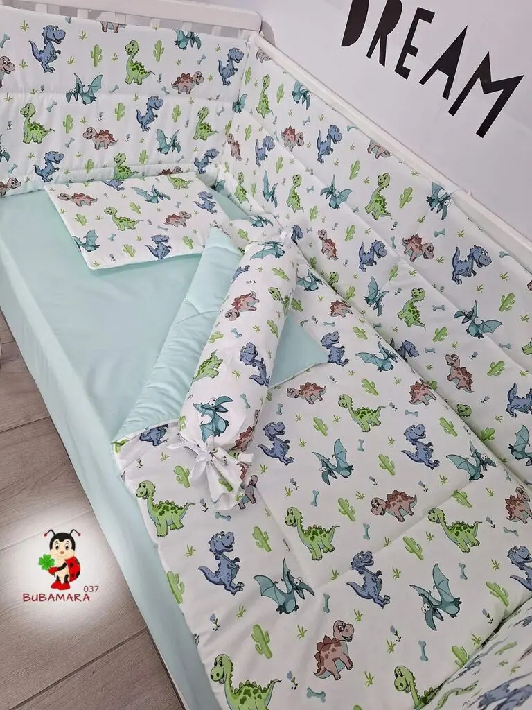 Bubamara037 Set posteljine za krevetac sa ravnom ogradicom, Menta