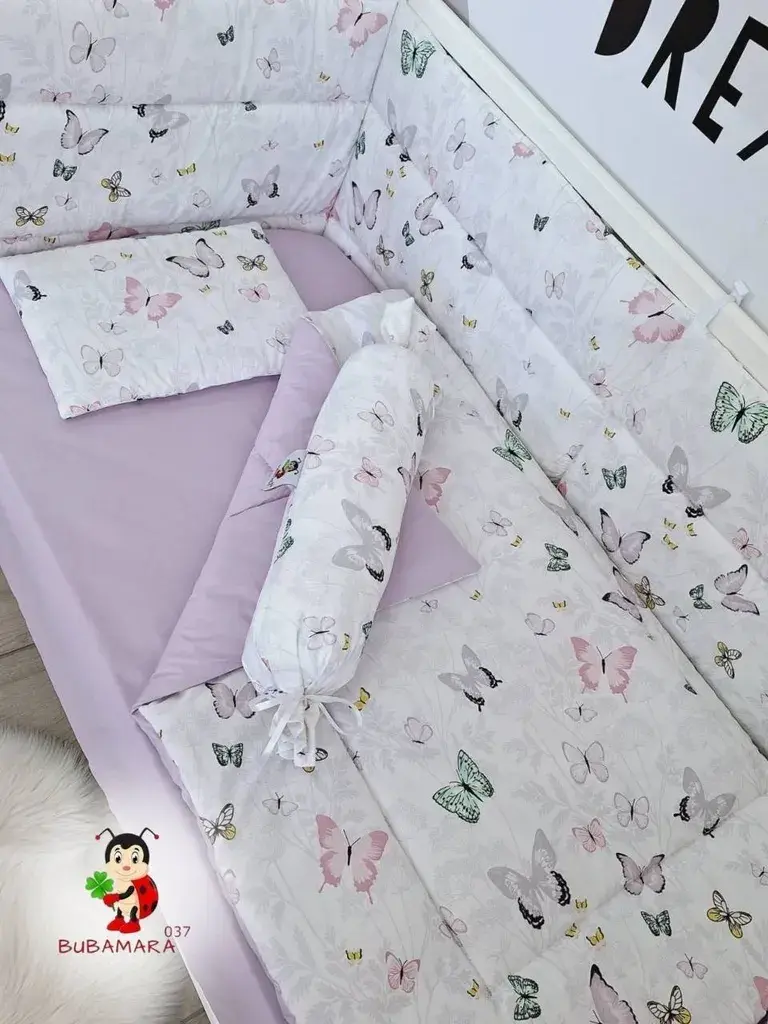 Bubamara037 Set posteljine za krevetac sa ravnom ogradicom, Lavanda
