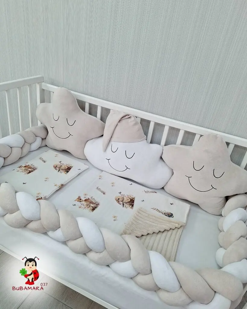 Bubamara037 Set za krevetac sa ogradicom od pletenica, 120x60cm, Krem
