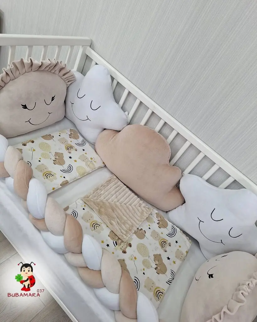 Bubamara037 Set za krevetac sa ogradicom od pletenica, 120x60cm, Bež