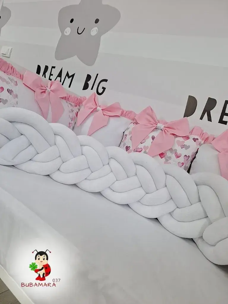 Bubamara037 Pletenica za krevetac, Četvorostruka, 240cm, Bela