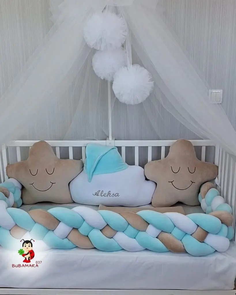 Bubamara037 Pletenica za krevetac, Četvorostruka, 180cm, Menta-krem