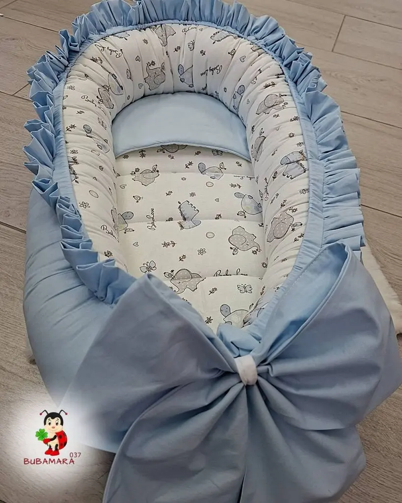 Bubamara037 Gnezdo za bebe sa karnerom Slonici, Svetloplavo