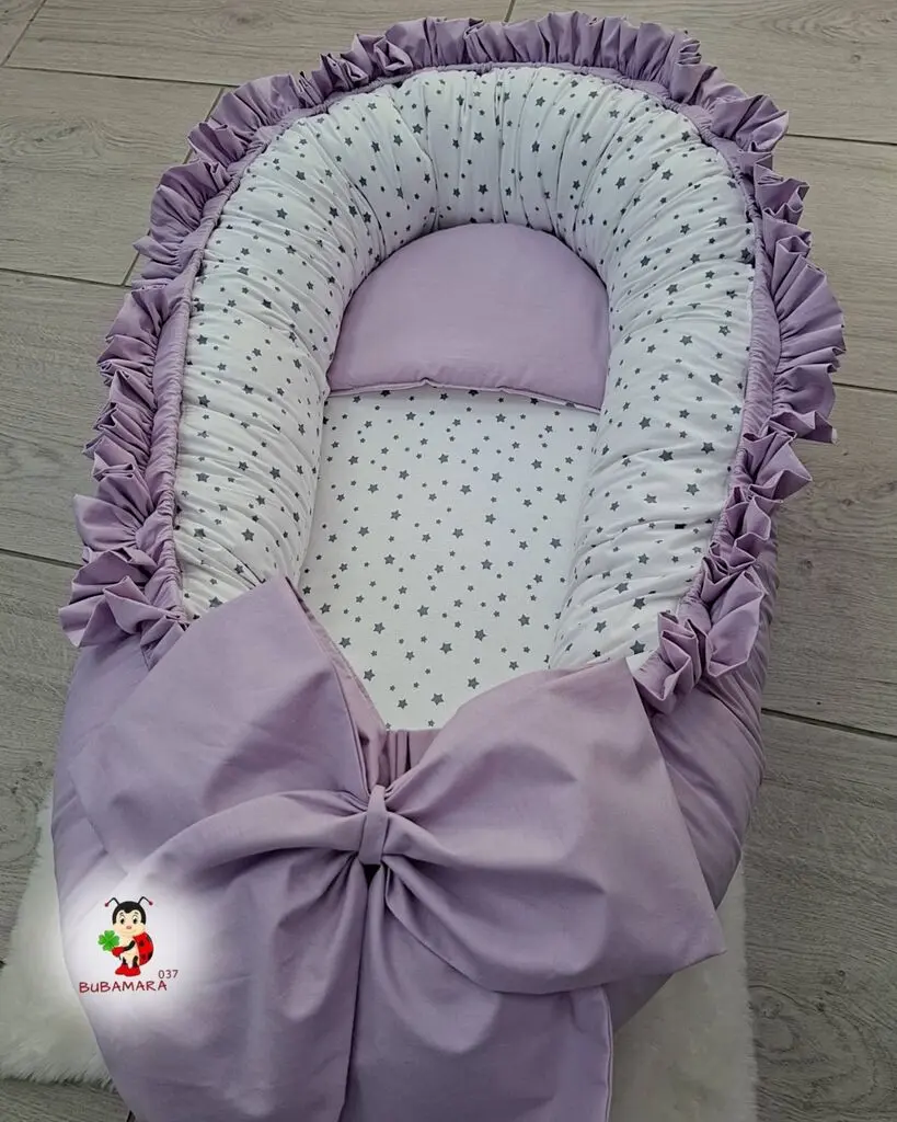 Bubamara037 Gnezdo za bebe sa karnerom Zvezdice, Lavanda