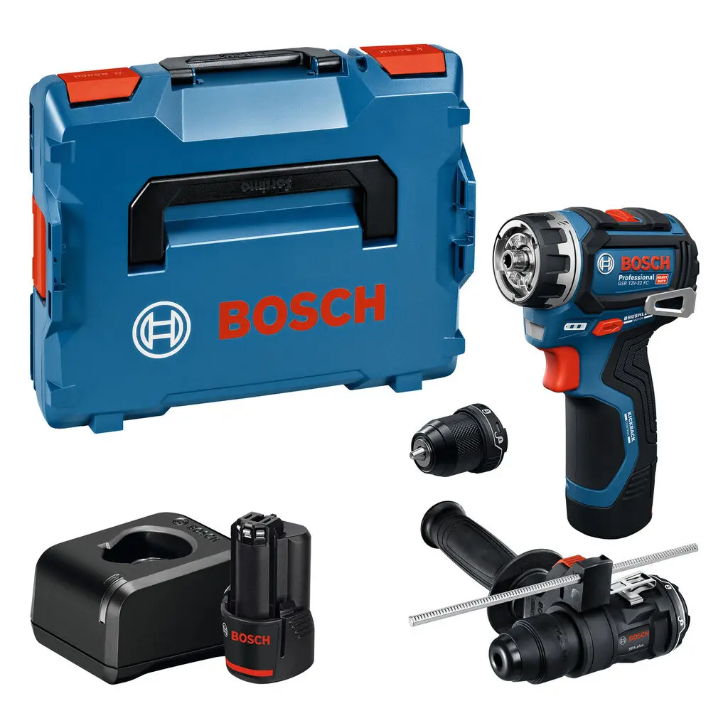 Bosch Aku bušilica‑odvrtač GSR 12V‑32 FC, 12 V, FlexiClick sustav, 2× 2.0 Ah, Punjač GAL 12V‑20, L‑Boxx 102, Sa nastavcima, 06019N7104