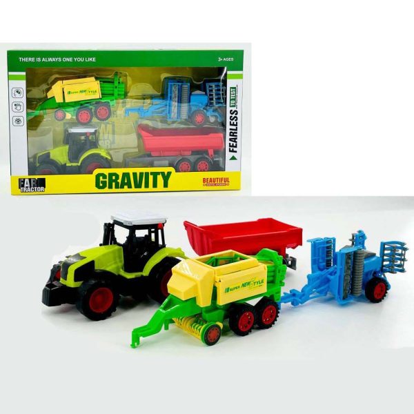 Igračka traktor sa 3 priključka set plavi