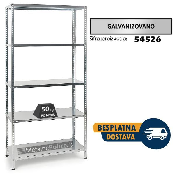 Polica metal-metal 170x75x30cm 5x50kg galva