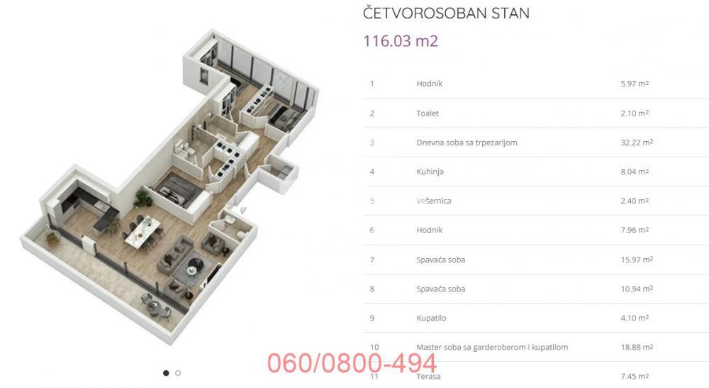 Gospodara Vučića, Četvorosoban stan na prodaju, 116m2, 458.200€