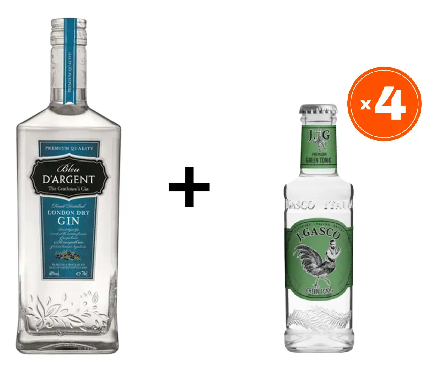 Bleu d'Argent Gin in London, 0.7 l + J.Gasco Green Tonic 0,2l, 4 komada