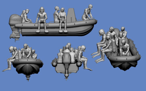 NEW! Germania-Figuren 72-CIV-0020 Divers With Rigid Inflatable Boat