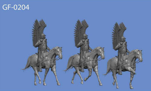 NEW! Germania-Figuren 72-0204b Vienna 1683 Polish Army Winged Hussars Trotting Horses Version B (Metal Lances)