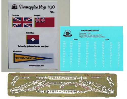 NEW! HiSModel SET-CS001a HMS Thermopylae - Set of Flags, Photo-etched Ornaments and Draft Sacale (for Revell Kits)