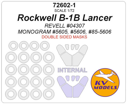 KV Models 72602-1 Rockwell B-1B Lancer - Double-Sided Mask Set + Wheels Masks (for Revell and Monogram Kits)
