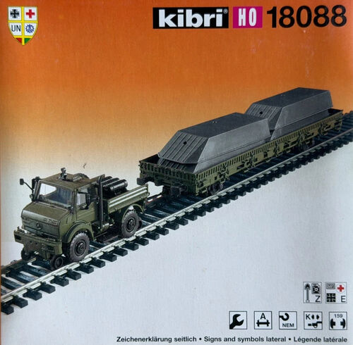 NEW! Kibri 18088 Unimog Dual-Mode Vehicle and 2-Axle Flatbed Wagon with Pontoon Load Bundeswehra