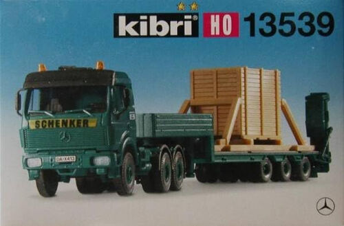 NEW! Kibri 13539 Mercedes-Benz 3-Axle with Semi-Trailer For Transporting Vehicles with Load, Wooden Box
