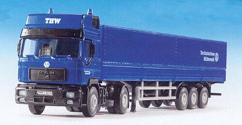 NEW! Kibri 18454 MAN 2-Axle with 3-Axle Semi-Trailer, Platform with Tarpaulin THW