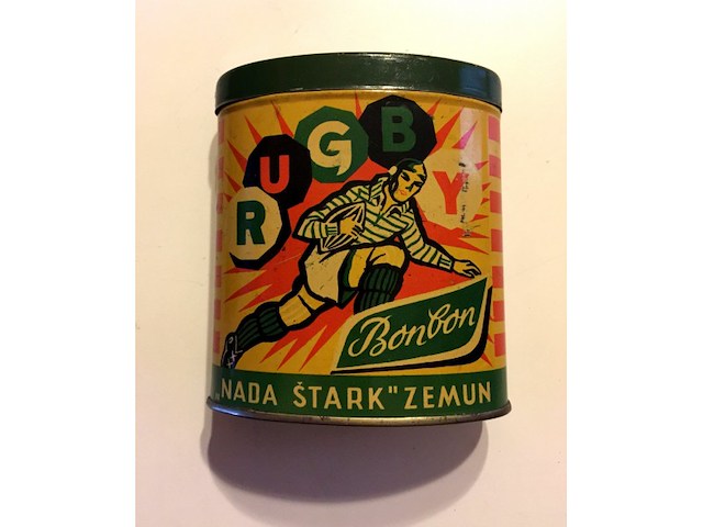 Metalna kutija NADA ŠTARK ZEMUN Rugby Bonbon iz 1950-ih
