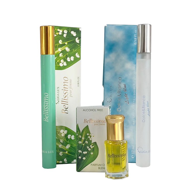 Neo Parfum Ženski set parfema Dolce & Blanca Light Blue EDT, 17 ml + Bellissimo EDT, 17 ml + Parfemsko ulje Bellissimo, 6 ml