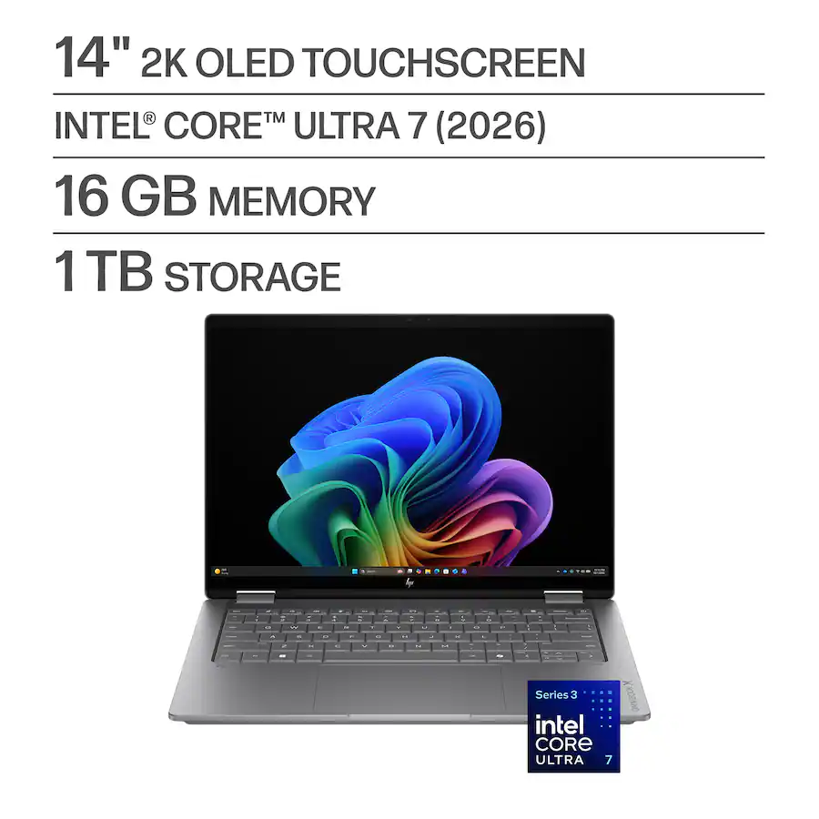 HP - OMNIBOOK X FLIP 2-IN-1 - 14" 2K OLED TOUCHSCREEN LAPTOP - INTEL CORE ULTRA 7 (2026) - 16GB MEMORY - 1TB SSD - COPILOT+ - METEOR SILVER