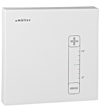 Room thermostat w. binary/analog inputs & manual temp adjust
Sensor for temperature measurement;Temperature control over KNX;Temperature sensor (Measuring range 0...+50 °C);5 binary and analogue ...