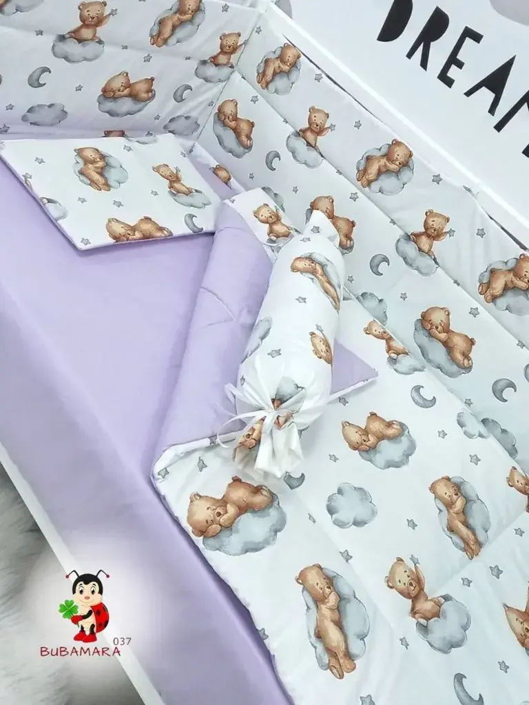Bubamara037 Set posteljine za krevetac sa ravnom ogradicom, Lavanda