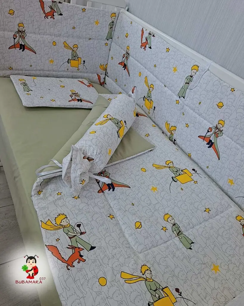 Bubamara037 Set posteljine za krevetac sa ravnom ogradicom Mali Princ, Zeleni