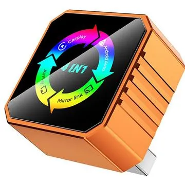 Q1BVS 4-IN-1 ANDROID AUTO/CARPLAY ADAPTER WITH AIRPLAY AND MIRROR LINK - ORANGE