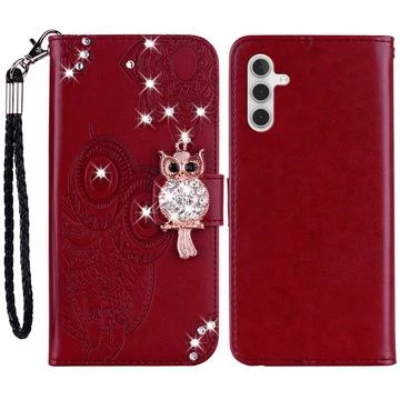 SAMSUNG GALAXY A55 OWL RHINESTONE WALLET CASE - RED