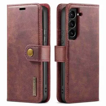 DG.MING 2-IN-1 SAMSUNG GALAXY S23 5G ODVOJIVA KOŽNA MASKA-NOVČANIK - BOJA CRVENOG VINA
