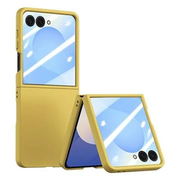 SAMSUNG GALAXY Z FLIP7 PLASTIC CASE WITH OUTER TEMPERED GLASS SCREEN PROTECTOR - YELLOW
