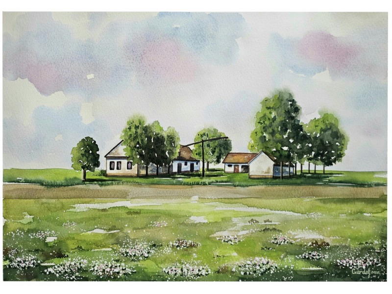 Proleće na salašu, akvarel, 42x30cm, sertifikat