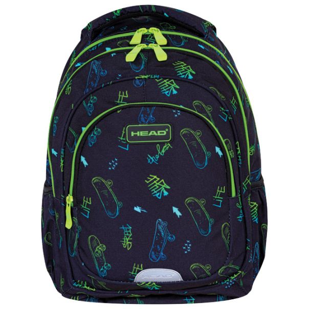 HEAD Ranac đački anatomski 3zipa AB330 Skate Lifestyle 24.502024037 crno-zeleni