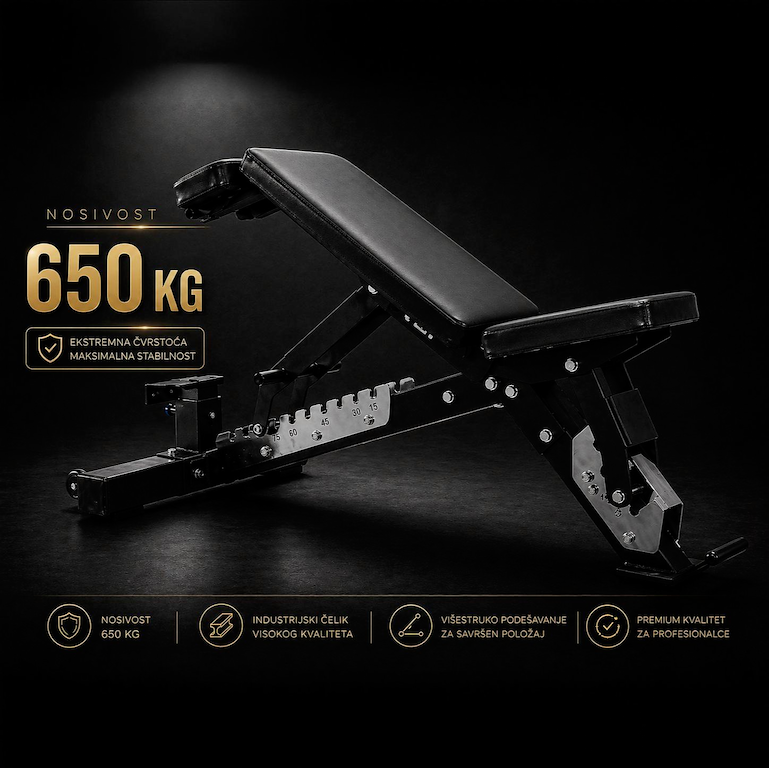 PODESIVA KLUPA HEAVY DUTY 650 KG | TROSTRUKO PODESIVA KLUPA ZA TERETANU