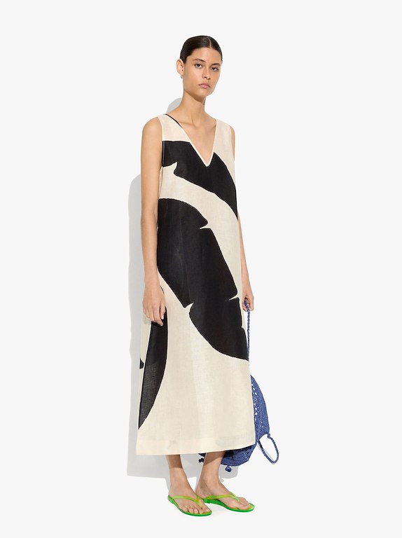 LONG PRINTED DRESS 100% LINEN