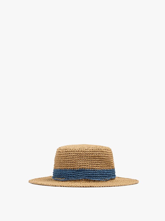 PAPER STRAW EFFECT HAT WITH CONTRAST DETAIL