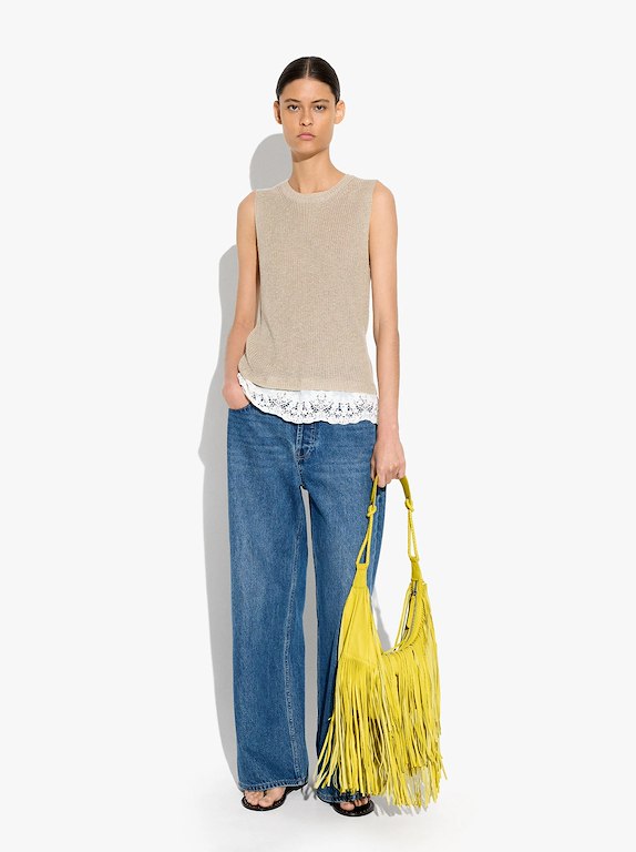 MESH TOP WITH HEM EMBROIDERY