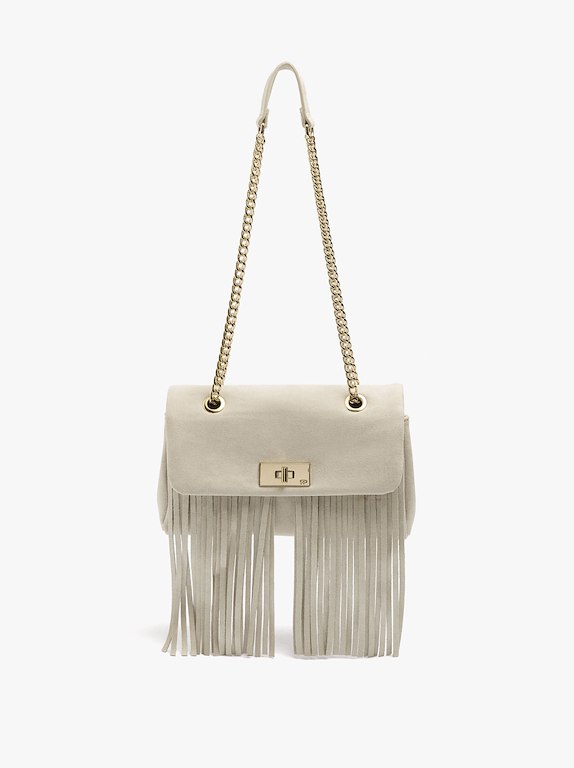 SHOULDER BAG WITH FLAP AND LONG FRINGES