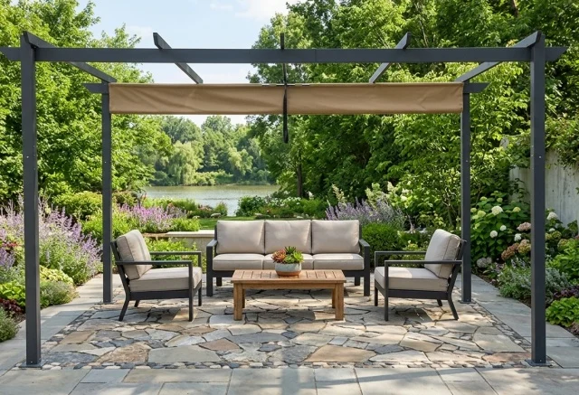Pergola 3 x 3 m sa platnenim krovom