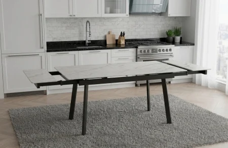 Trpezarijski sto Forma (1200+300+300)x850x760 Bela ploča/Crne metalne noge ( 770-116 )
