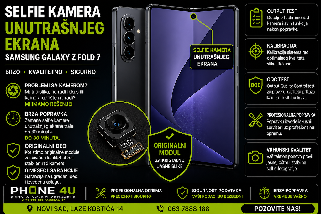 Selfie kamera unutrašnjeg ekrana Samsung Galaxy Z Fold 7